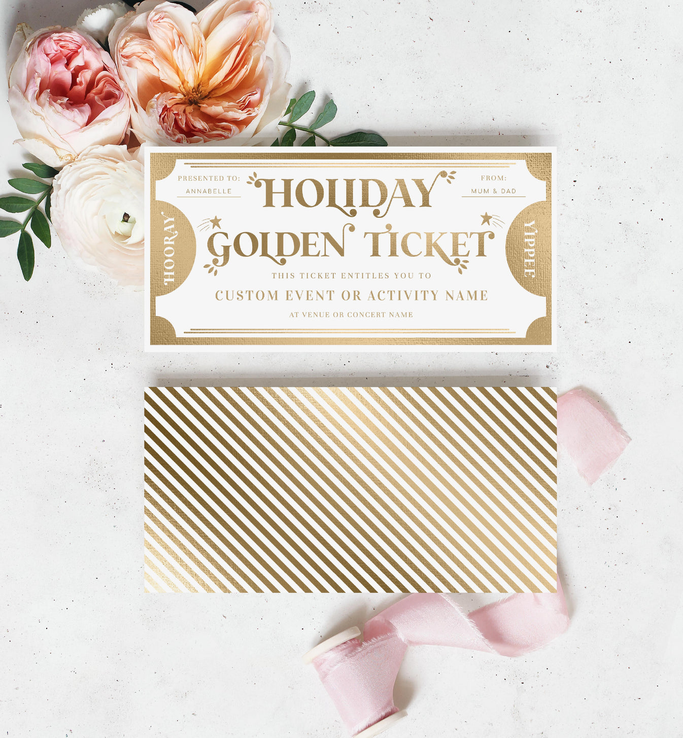 Golden Ticket Gold | Printable Holiday Custom Gift Voucher Template ...