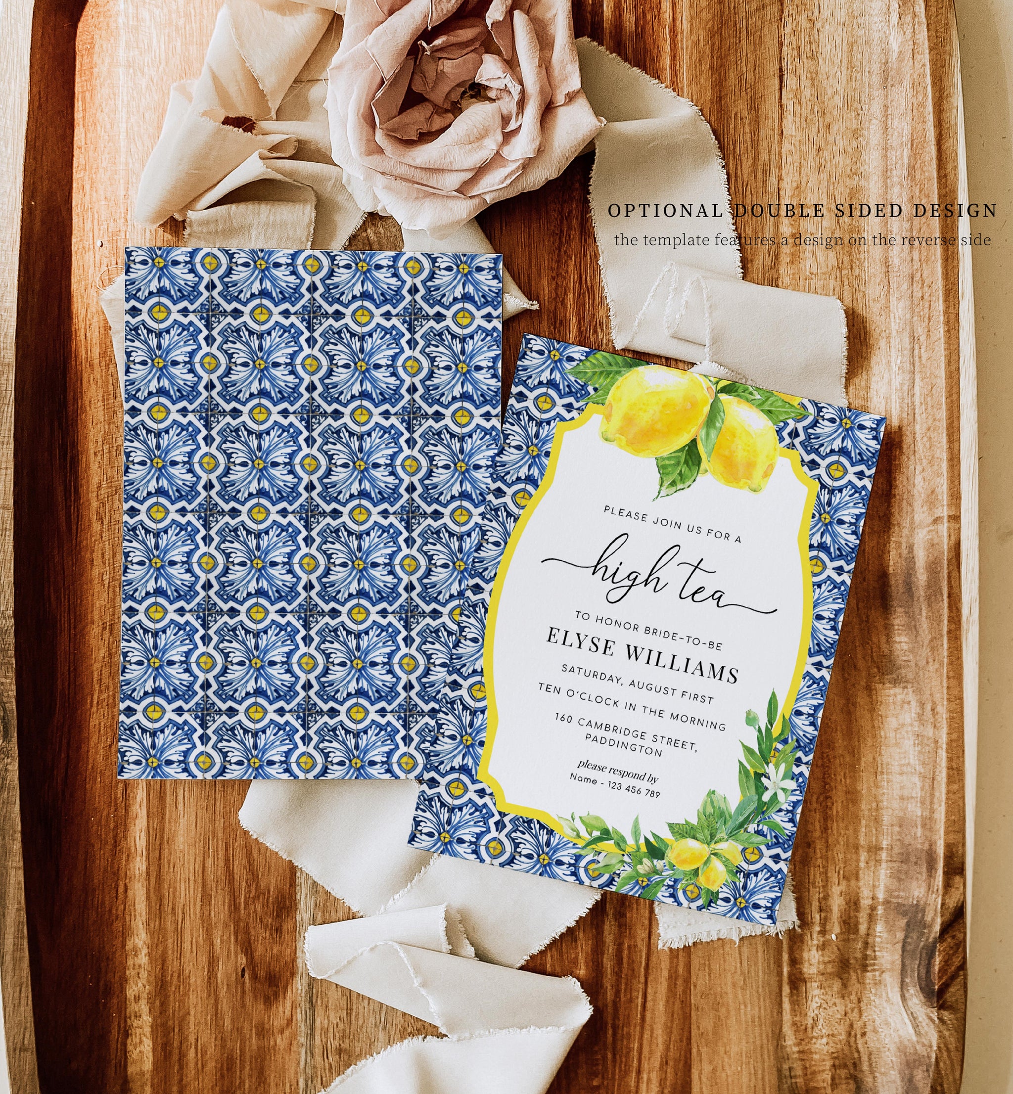 Positano Lemons | Printable High Tea Invitation Template – Black Bow Studio