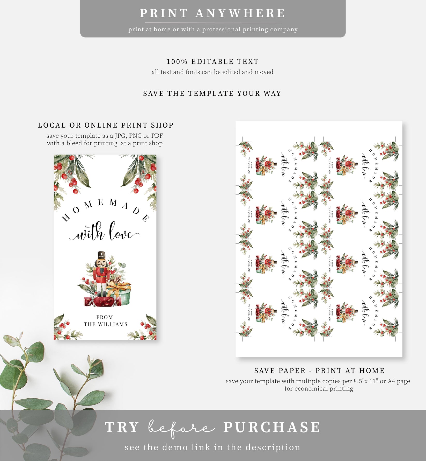 Nutmeg Noel | Printable Homemade With Love Christmas Gift Tag Template ...