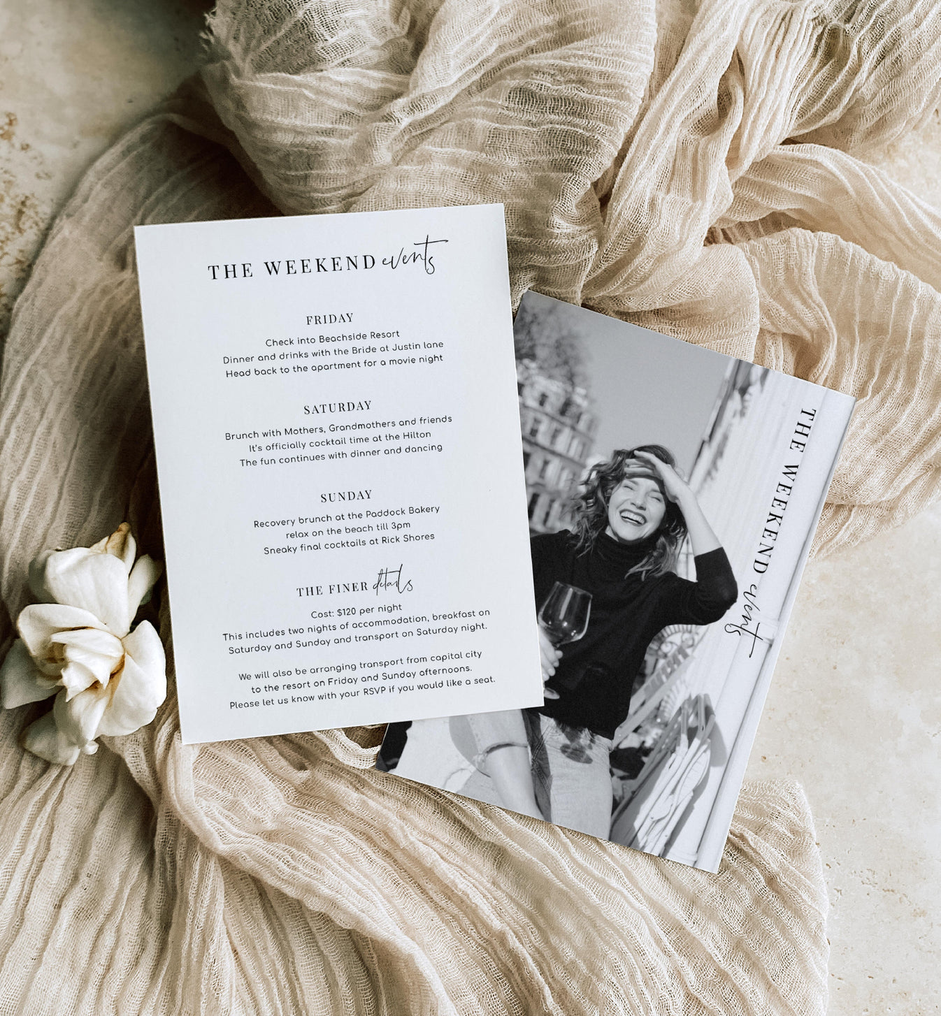 Estelle White | Printable Itinerary Card Template – Black Bow Studio