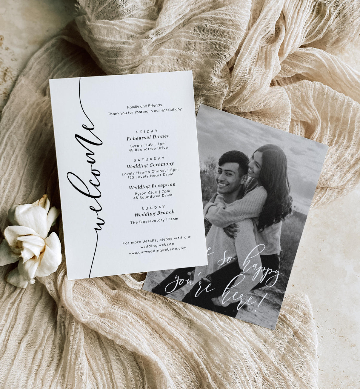 Lucas Script White | Printable Welcome Card and Tag Template – Black ...
