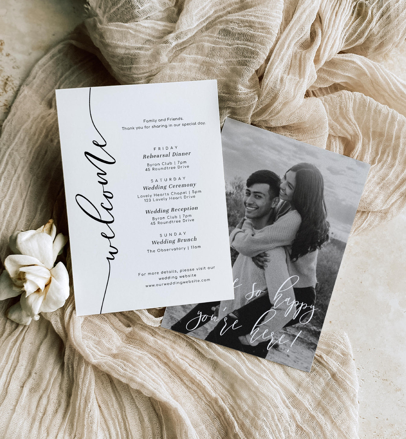 Lucas Script White | Printable Welcome Card and Tag Template – Black ...