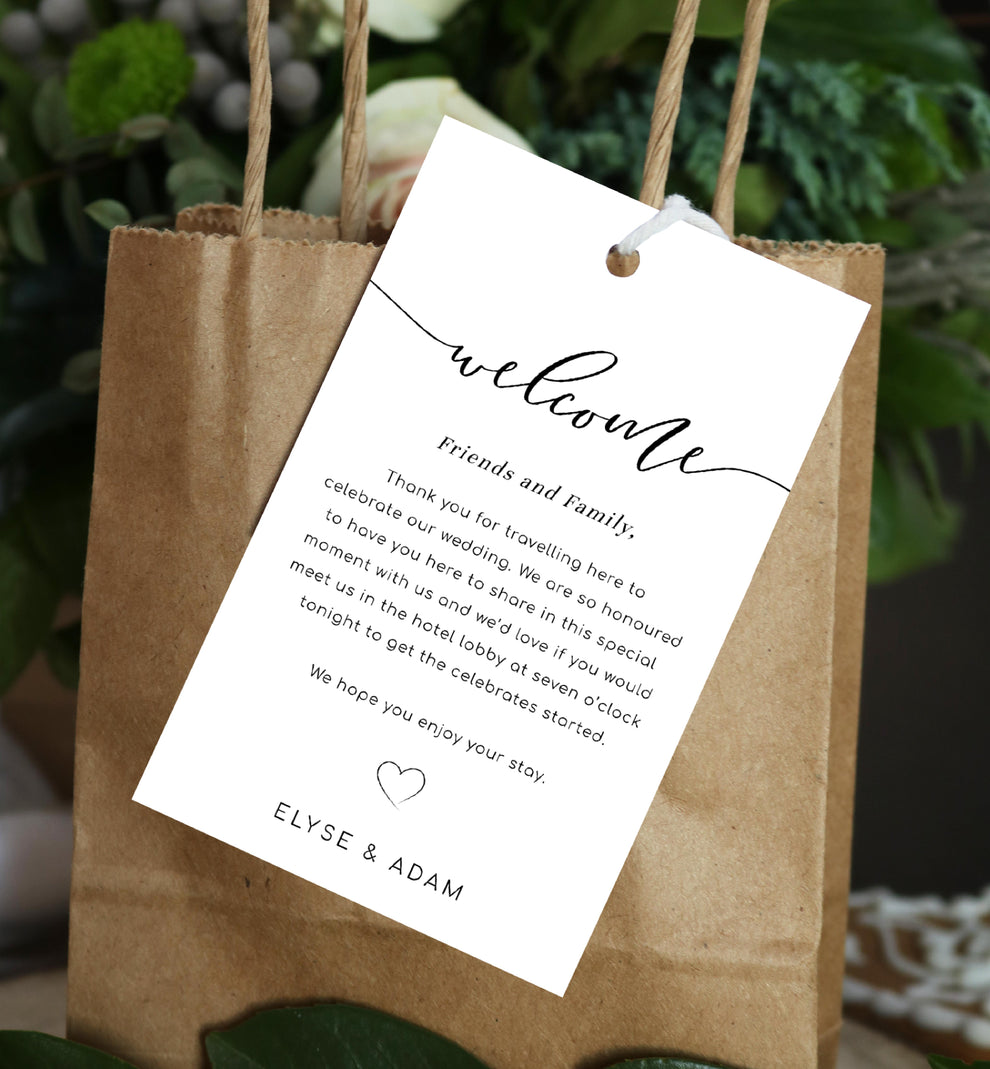 Lucas Script White | Printable Welcome Card and Tag Template – Black ...