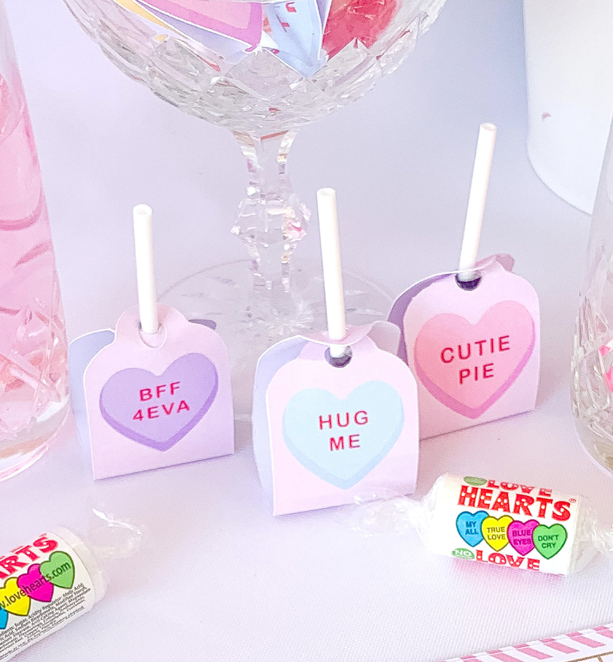 Convo Hearts Pink | Printable Sweetheart Valentine Lollipop Tag Templa ...