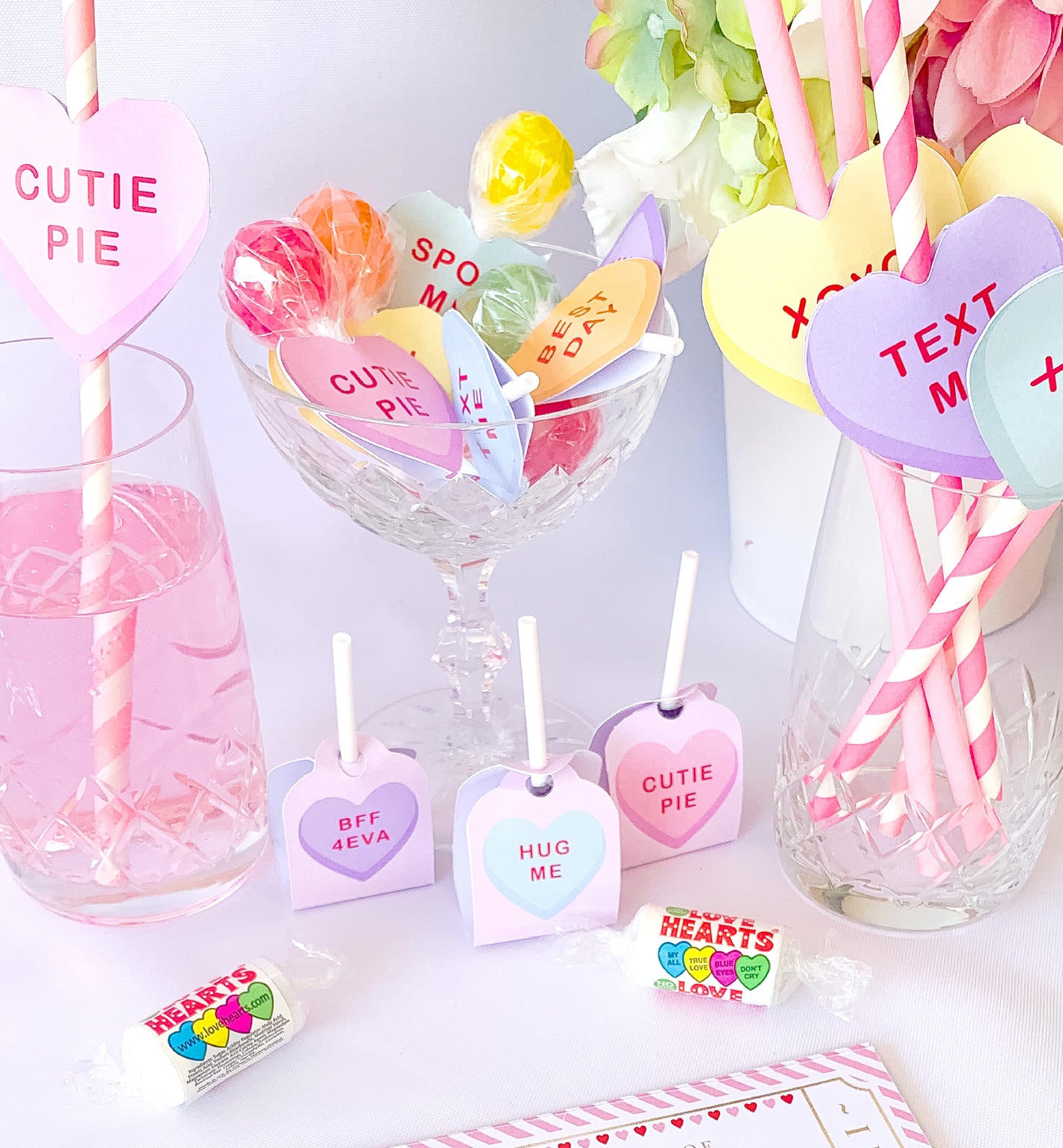 Convo Hearts Pink | Printable Sweetheart Valentine Lollipop Tag Templa ...