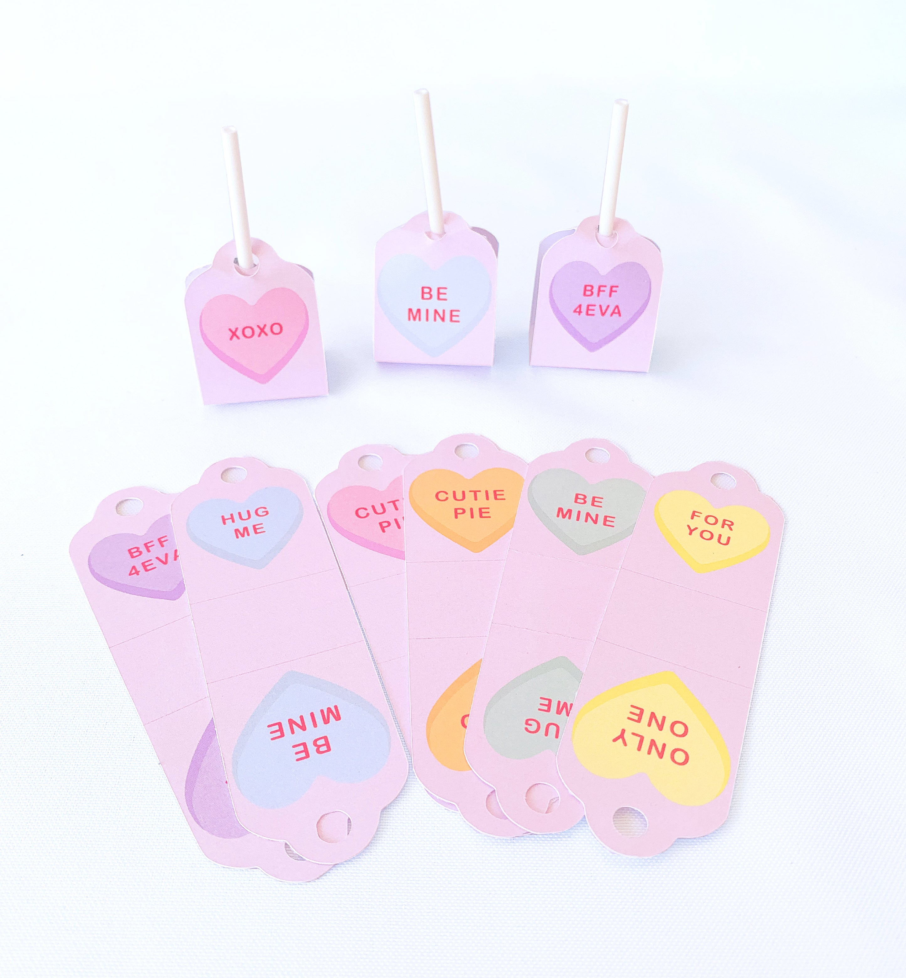Convo Hearts Pink | Printable Sweetheart Valentine Lollipop Tag Templa ...
