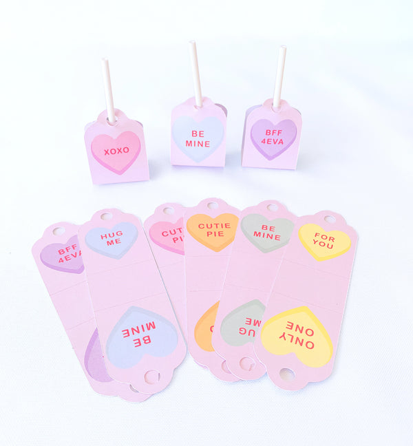 Convo Hearts Pink | Printable Sweetheart Valentine Lollipop Tag Templa ...