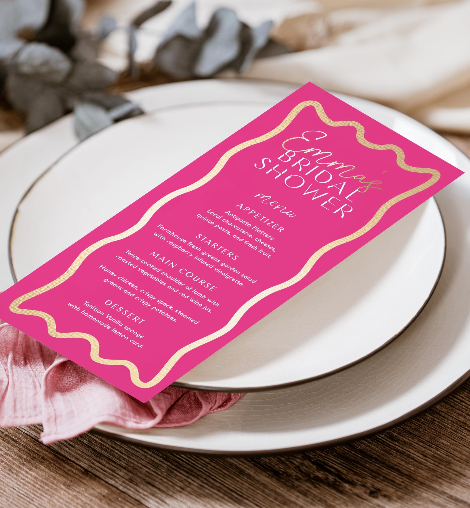 Wave Hot Pink Gold | Printable Menu Template – Black Bow Studio