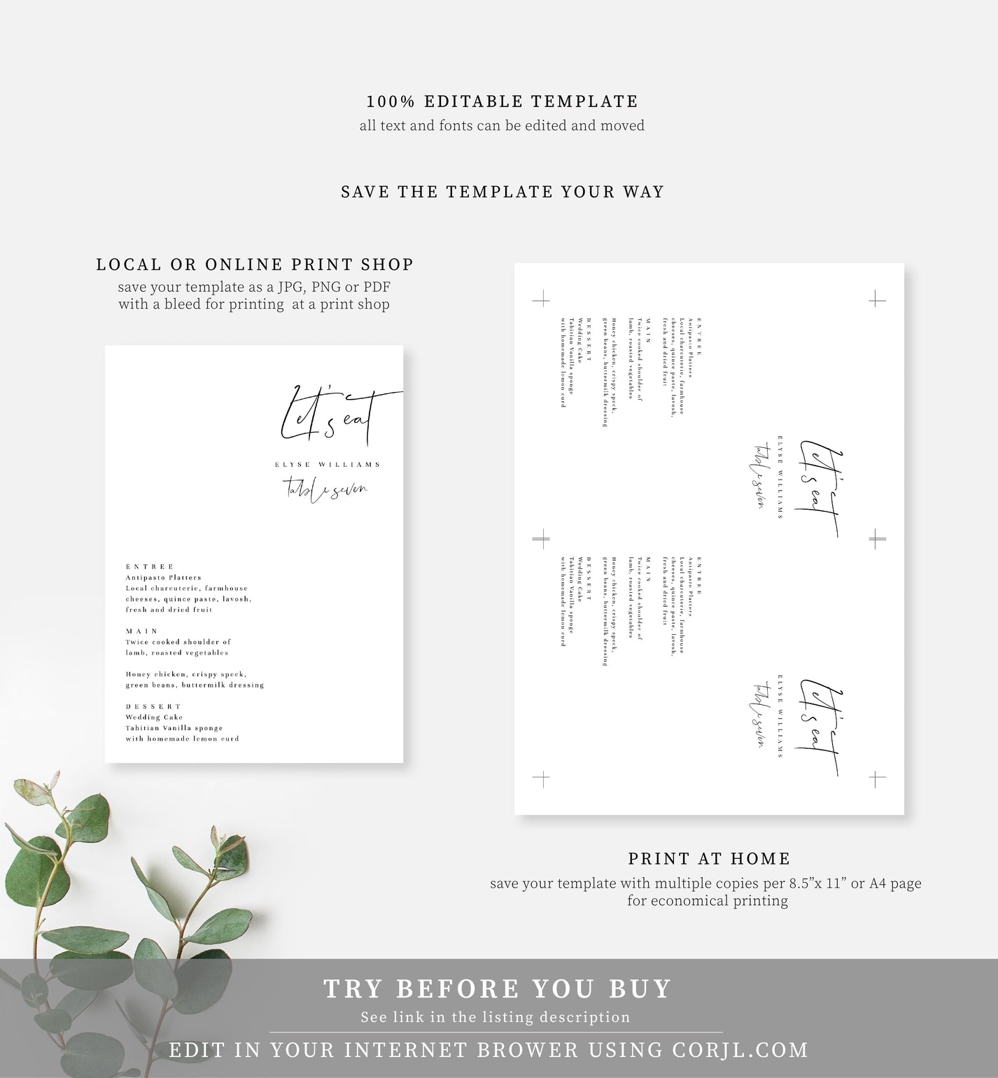 Gigi Script | Printable Menu – Black Bow Studio