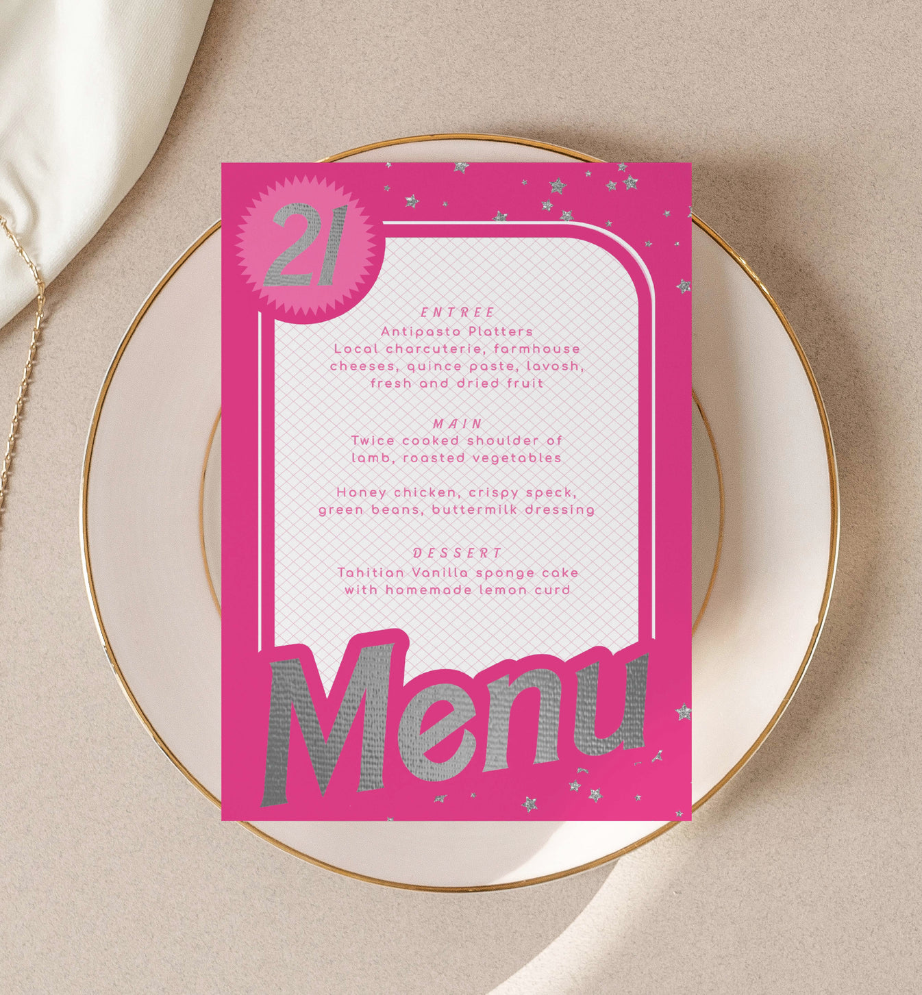 Barbie Party Hot Pink Silver | Printable Menu Template – Black Bow Studio