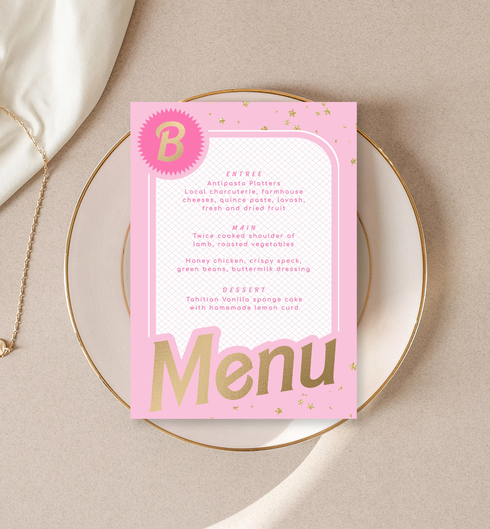 Barbie Party Printable Menu Template – Black Bow Studio