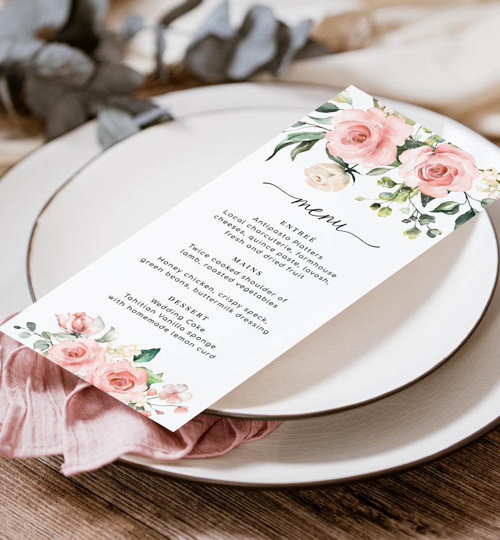 Darcy Floral Pink | Printable Menu Template – Black Bow Studio
