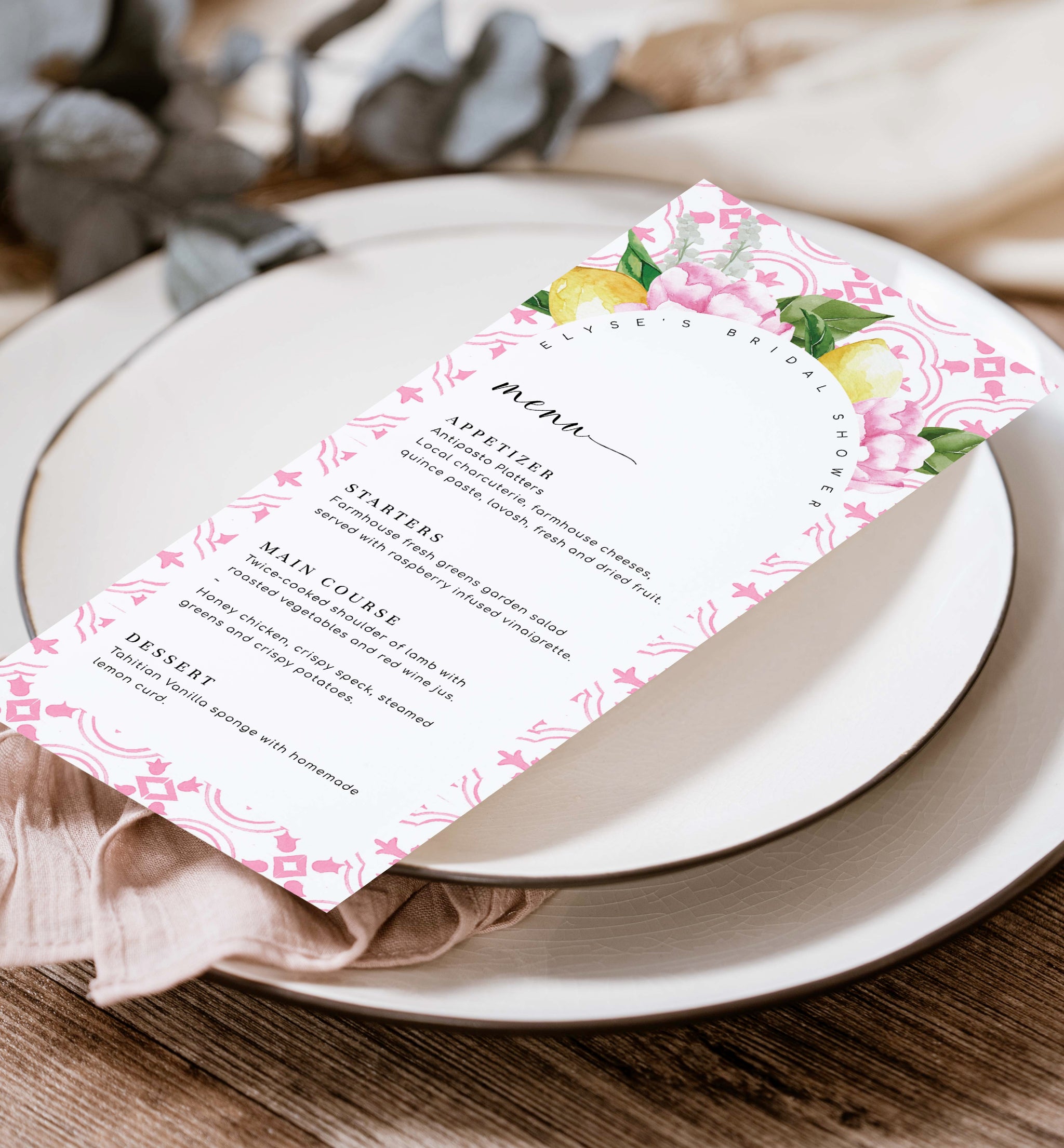 The Med Arch Pink Lemons | Printable Menu Template – Black Bow Studio