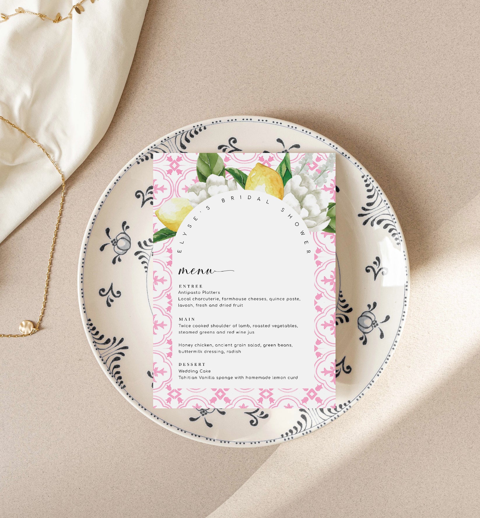 The Med Arch Pink Lemons | Printable Menu Template – Black Bow Studio