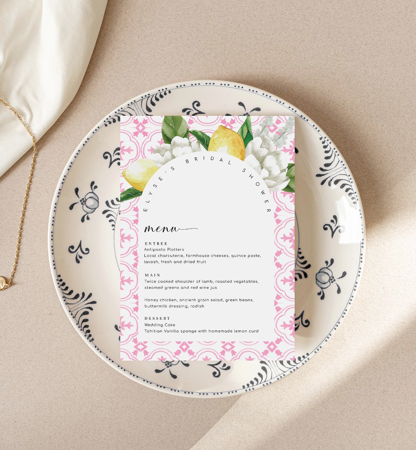 The Med Arch Pink Lemons | Printable Menu Template – Black Bow Studio