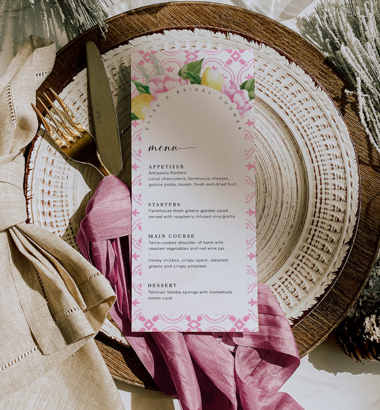The Med Arch Pink Lemons | Printable Menu Template – Black Bow Studio