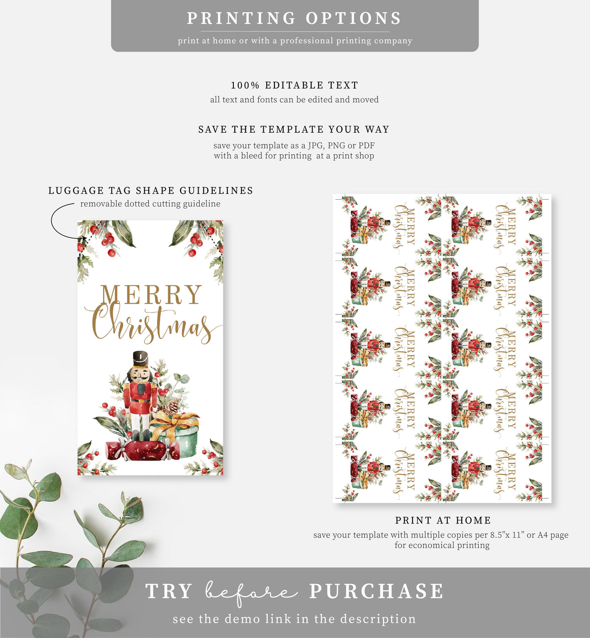 Nutmeg Noel | Printable Merry Christmas Gift Tag – Black Bow Studio