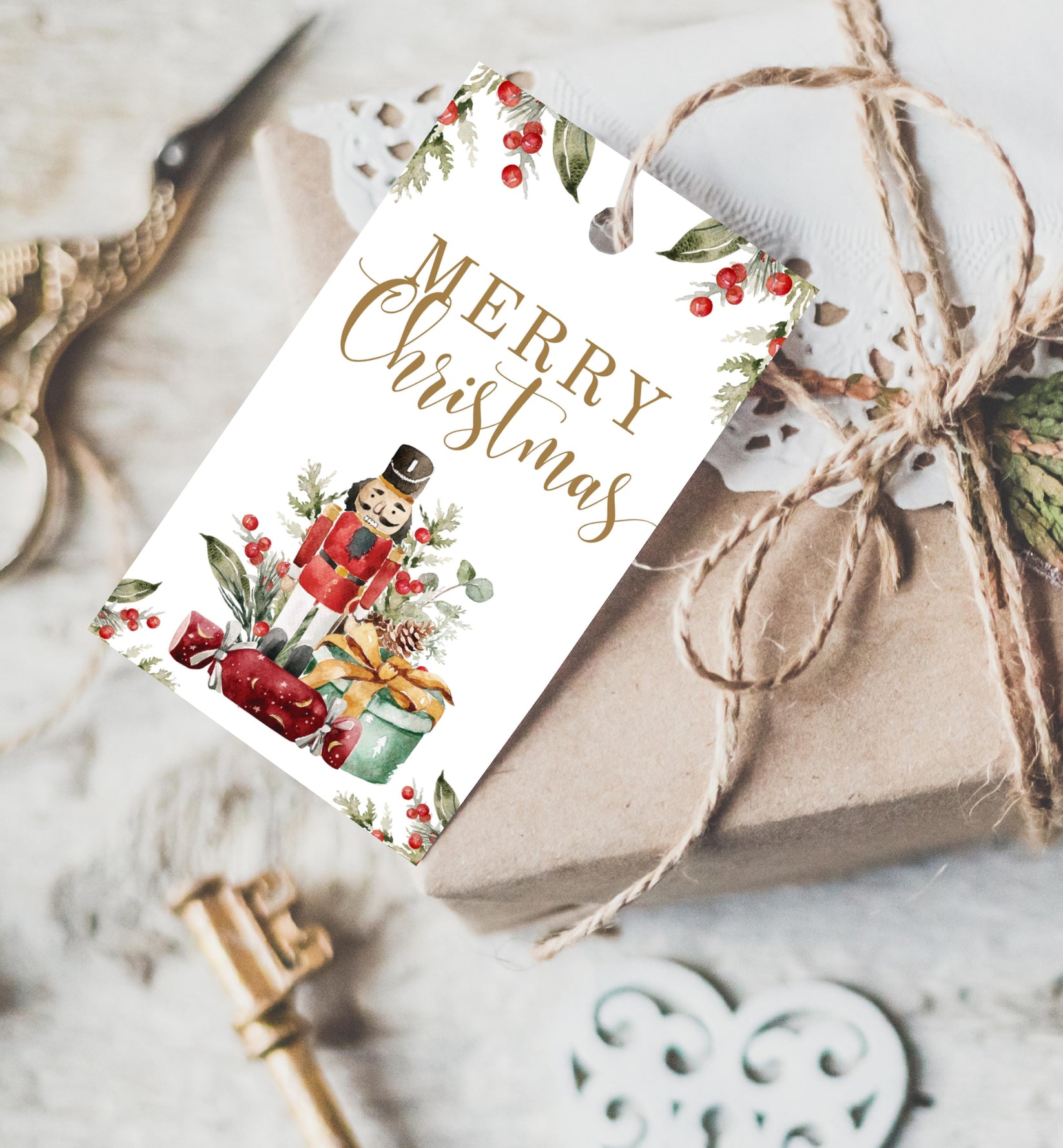 Nutmeg Noel | Printable Merry Christmas Gift Tag – Black Bow Studio