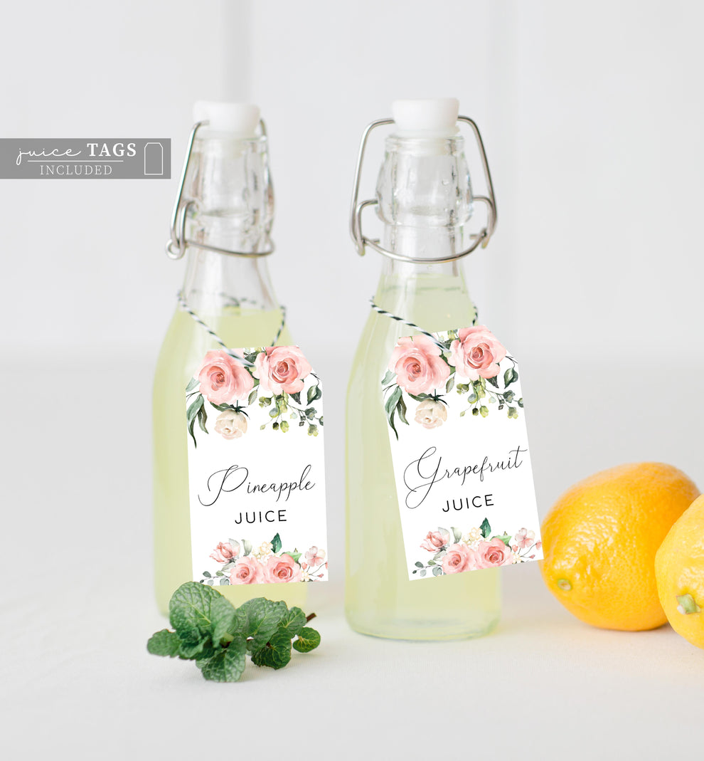 Darcy Floral Pink | Printable Mimosa Bar Sign and Juice Tags Template ...