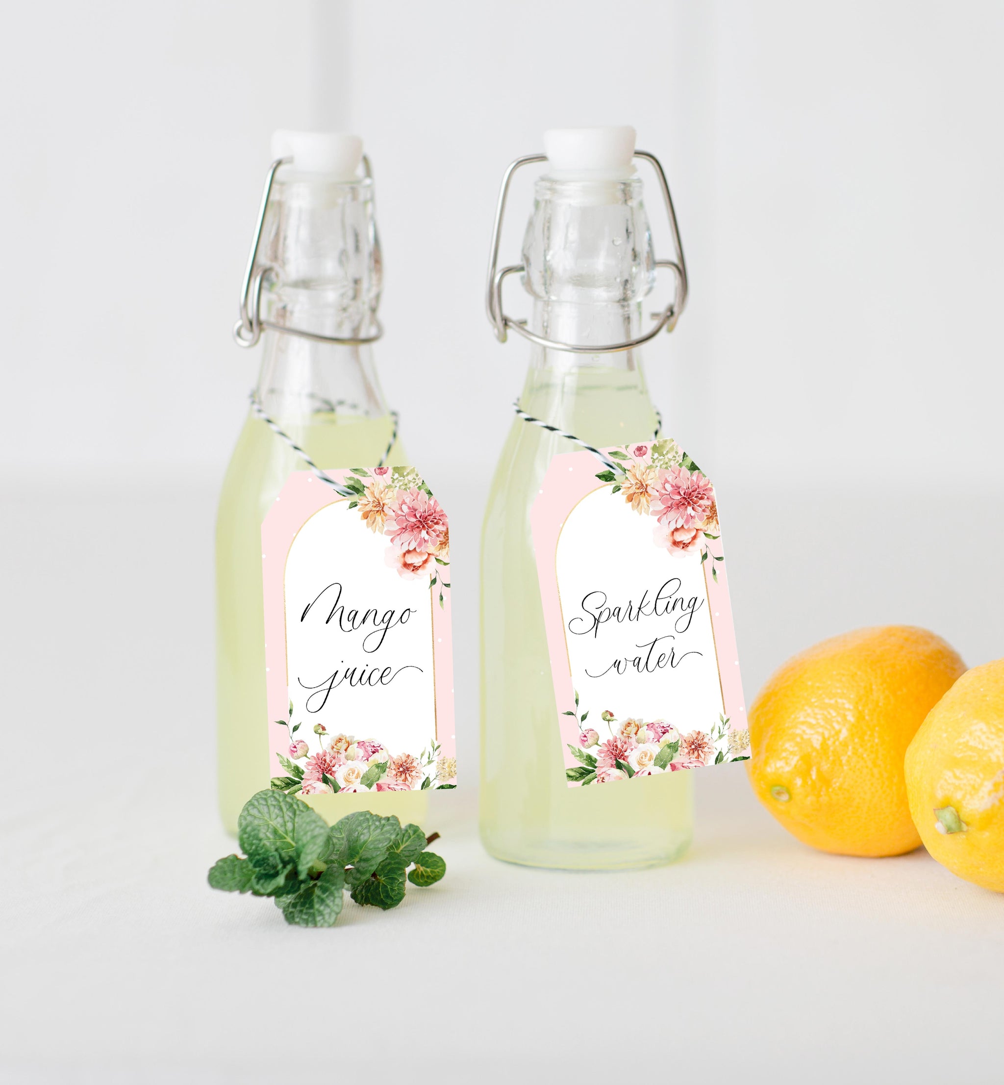 Quinn Floral Pink | Printable Mimosa Bar Sign and Juice Tags – Black ...