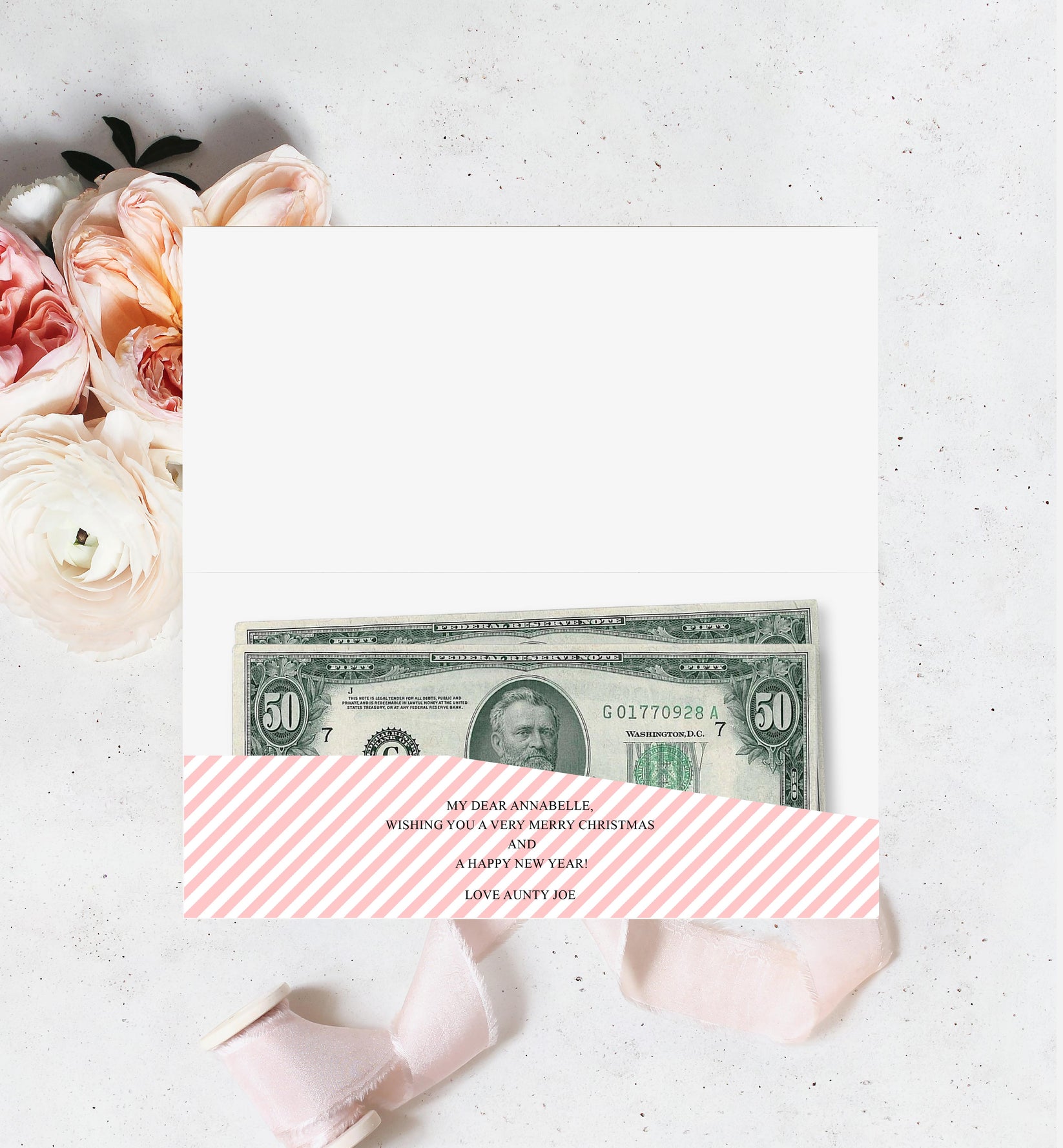 Stripe Pink | Printable Christmas Money Wallet Template – Black Bow Studio