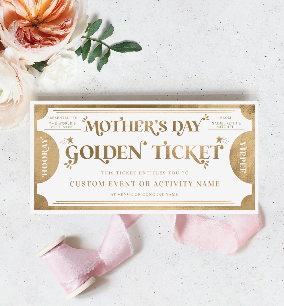 Golden Ticket Gold | Printable Mother's Day Custom Gift Voucher Templa ...