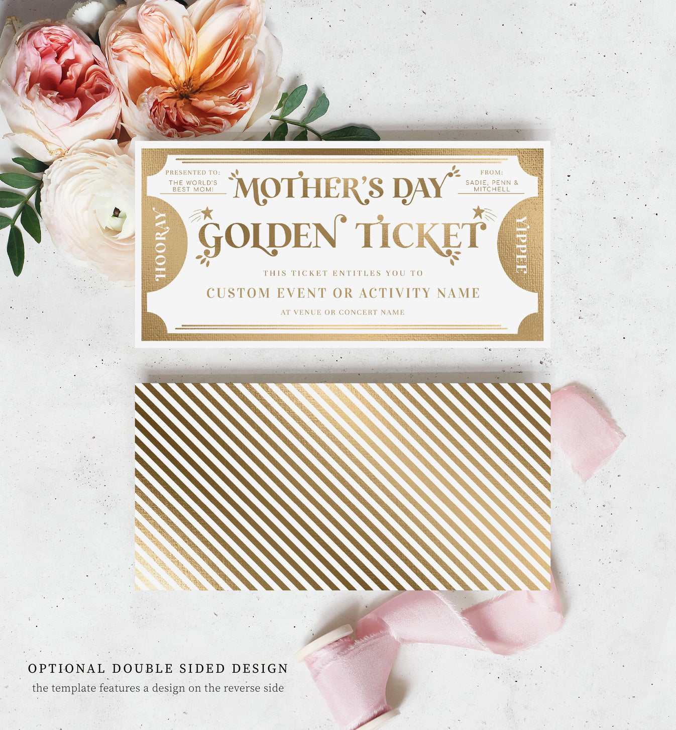 Golden Ticket Gold | Printable Mother's Day Custom Gift Voucher Templa ...