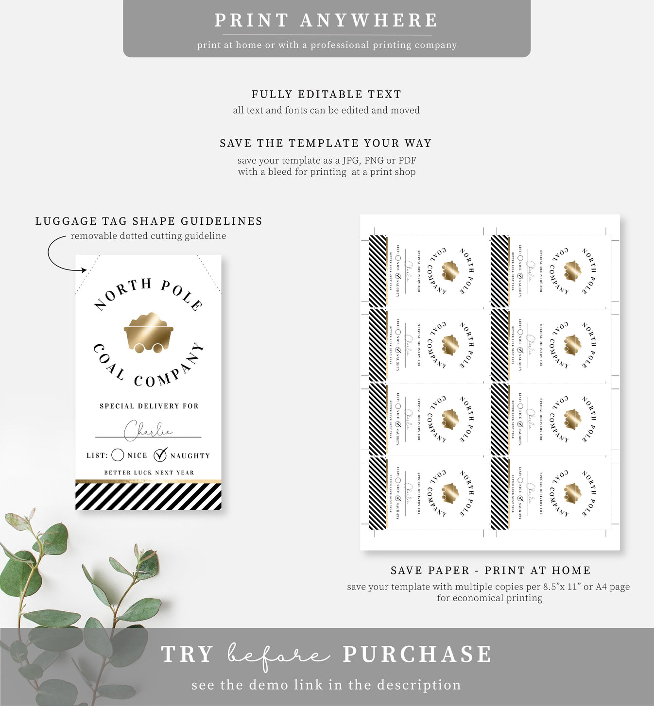 North Pole Coal Company | Printable Christmas Gift Tag Template – Black ...