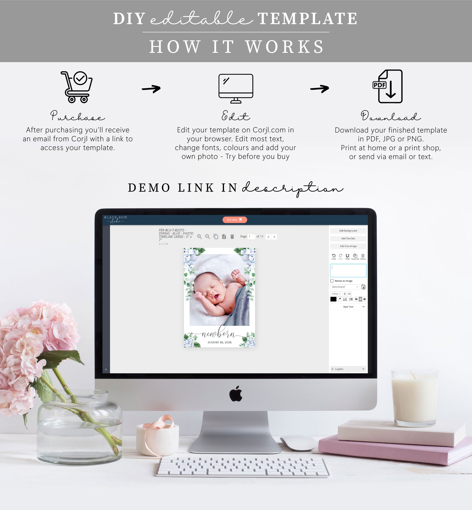 Ferras Blue | Printable My First Year Photo Timeline Banner Template ...