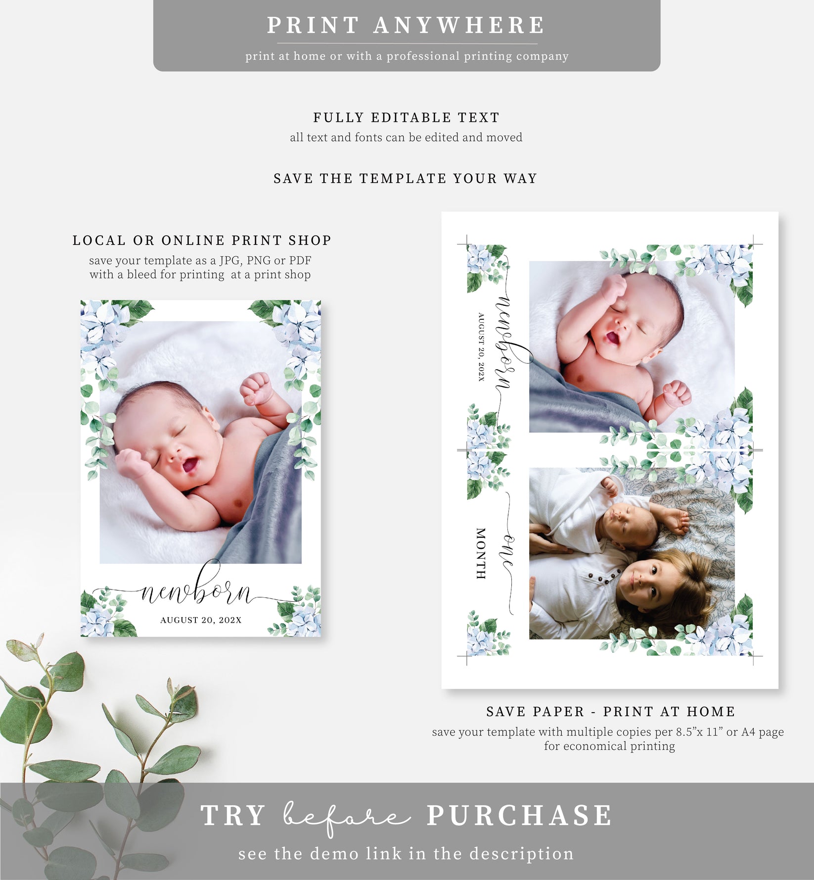Ferras Blue | Printable My First Year Photo Timeline Banner Template ...