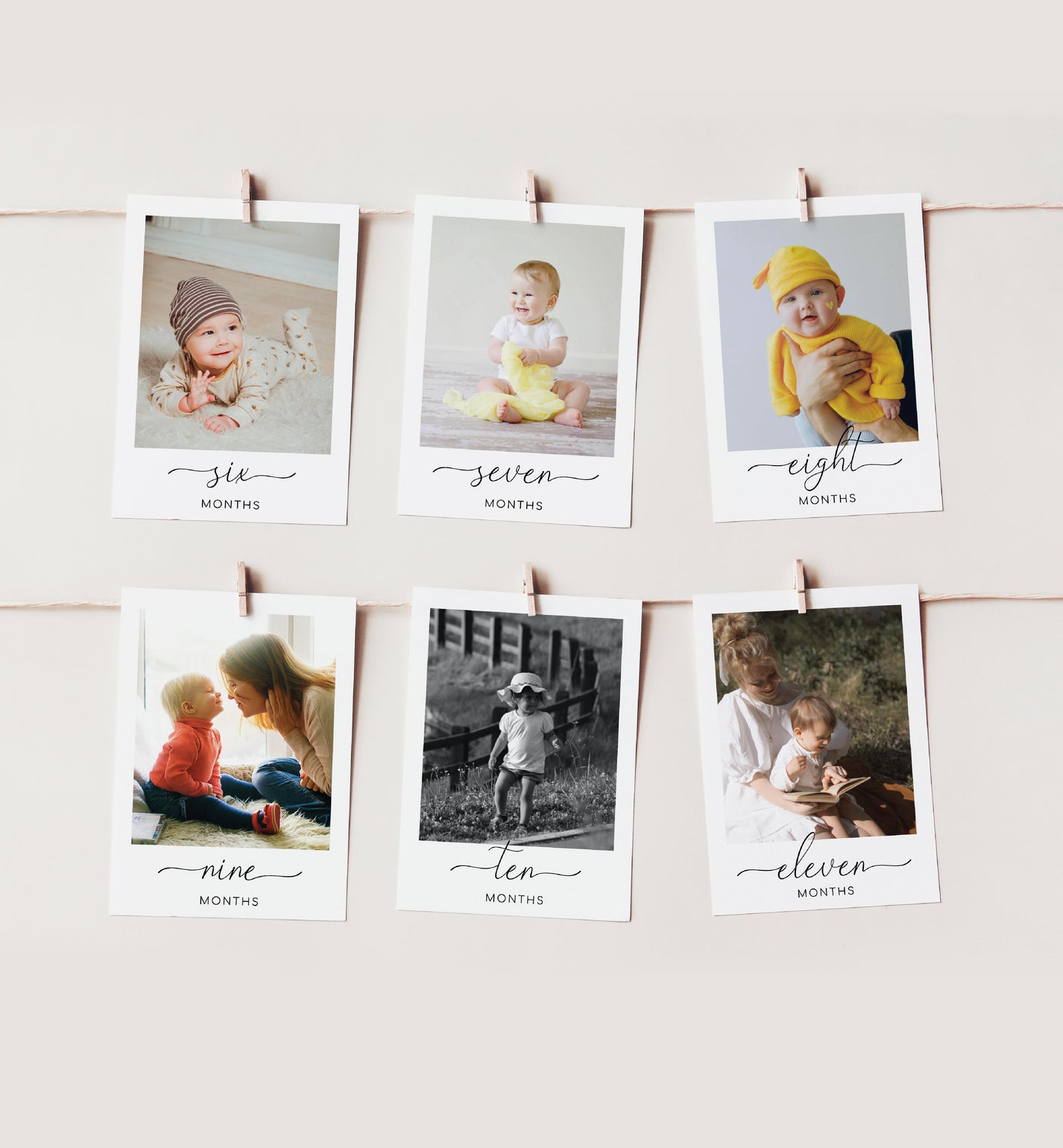 Quinn Script White | Printable My First Year Photo Timeline Banner Tem ...