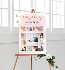 Watercolour Pink | Printable My First Year Photo Timeline Sign Templat ...