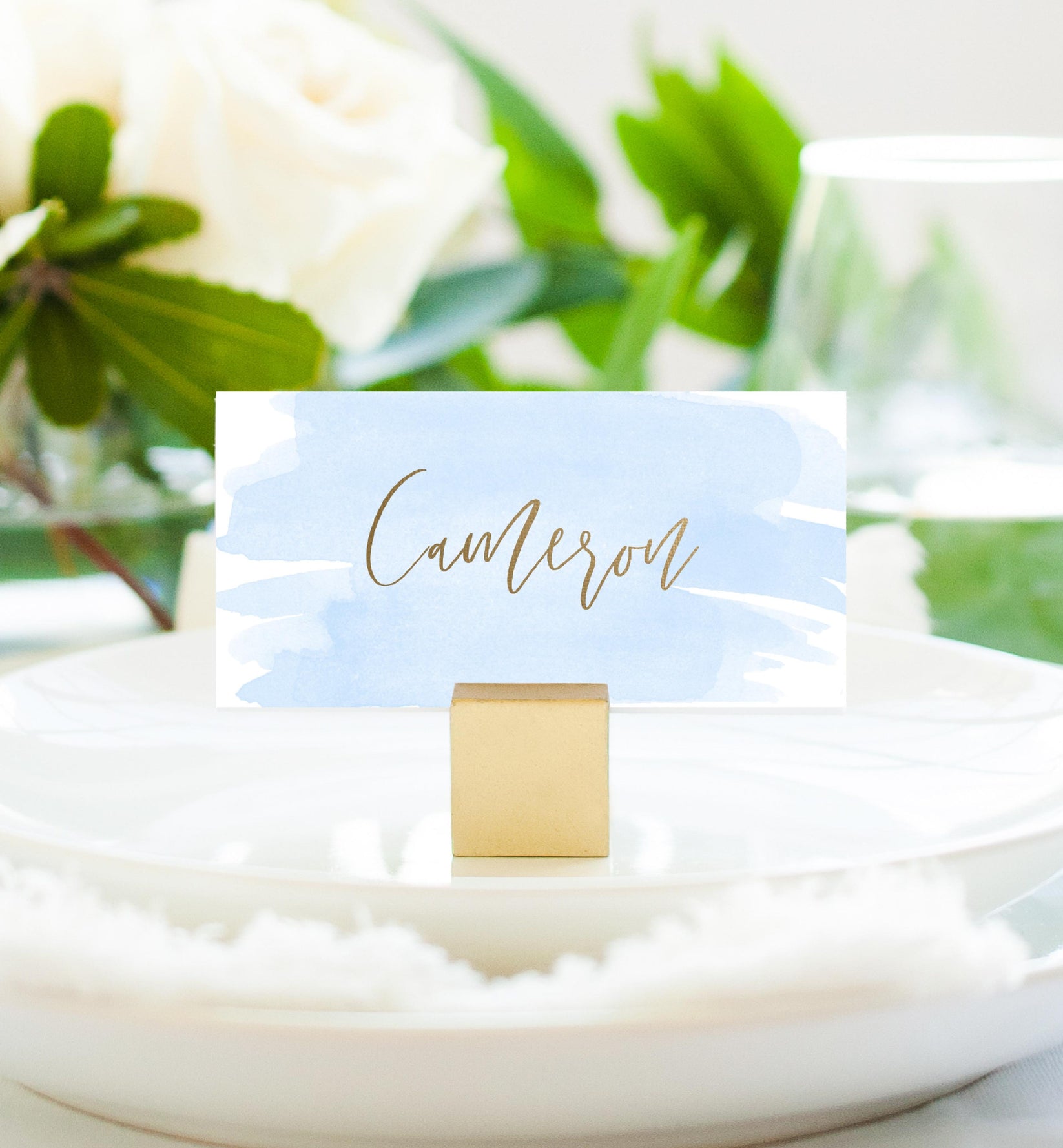 Watercolour Blue Gold | Printable Place Cards – Black Bow Studio