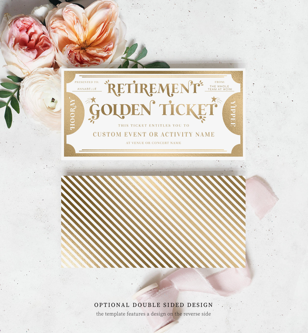 Golden Ticket Gold | Printable Retirement Custom Gift Voucher Template ...