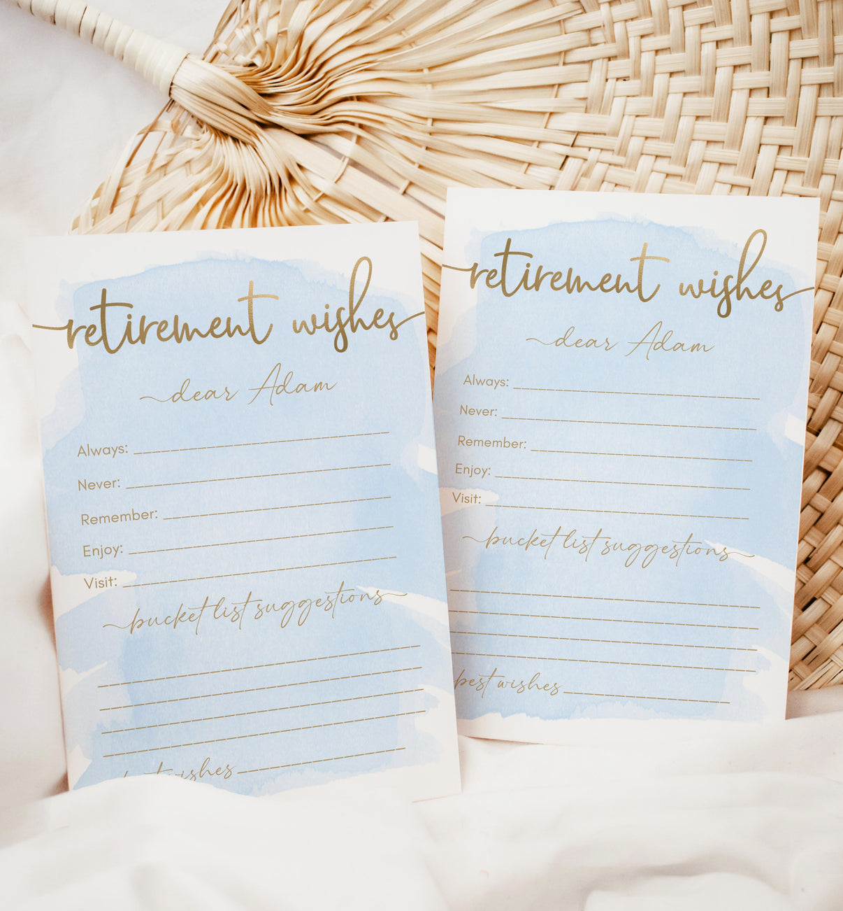 Watercolour Blue Gold | Printable Retirement Wishes Card Template ...