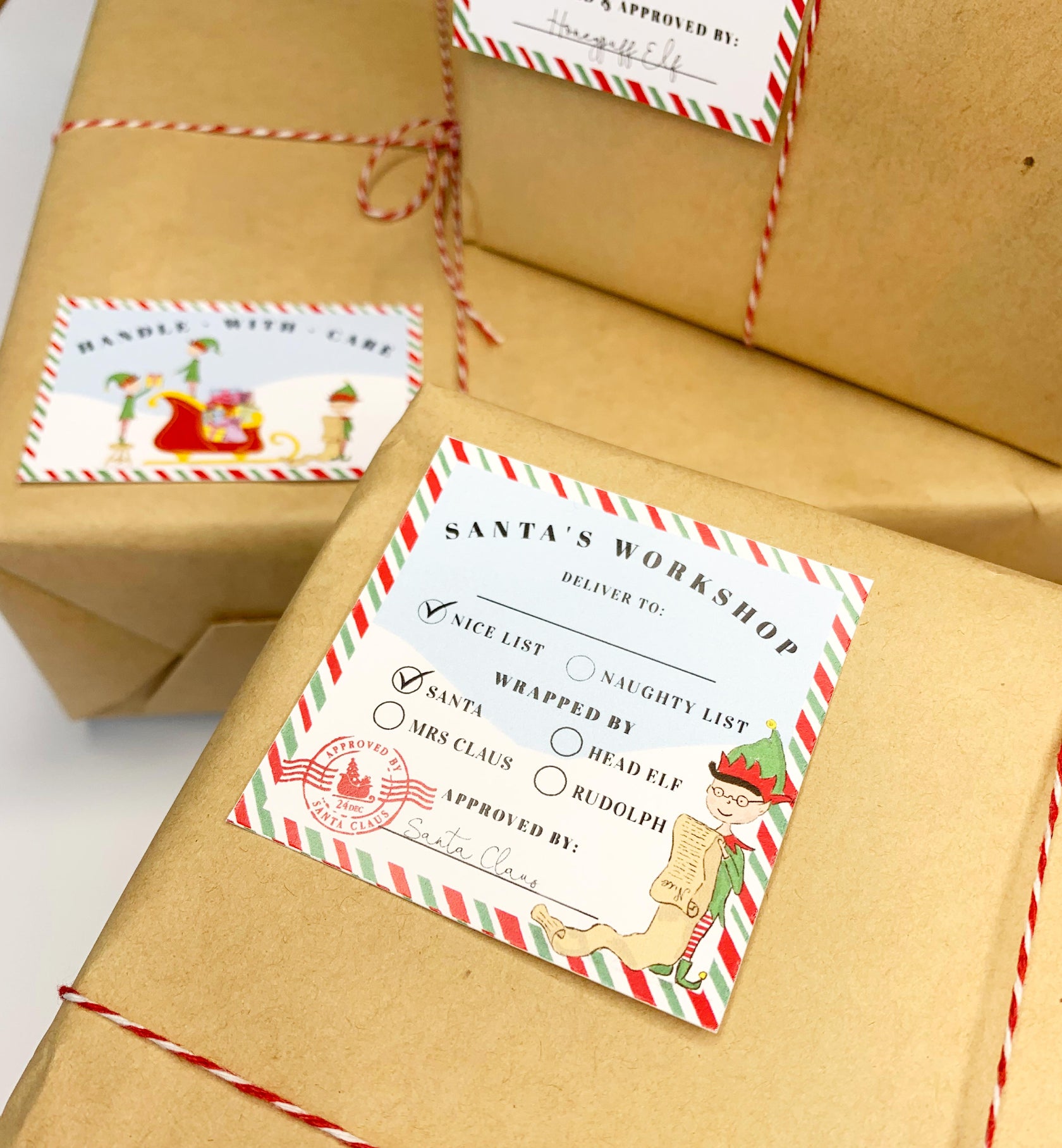 Santa's Workshop Multi | Printable Christmas Elf Approved Tags – Black ...