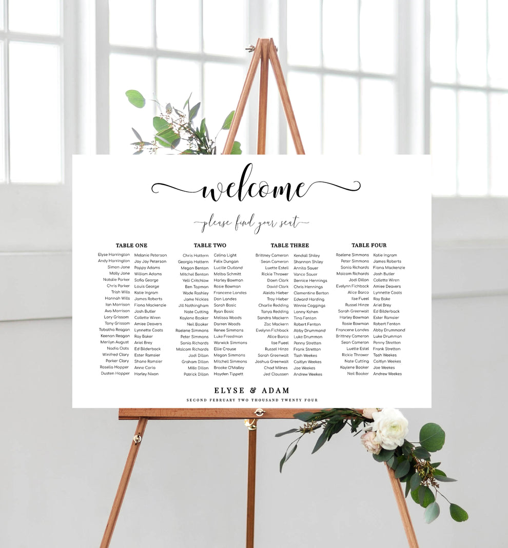 Leyton Script | Printable Seating Chart - Long Tables Template – Black ...
