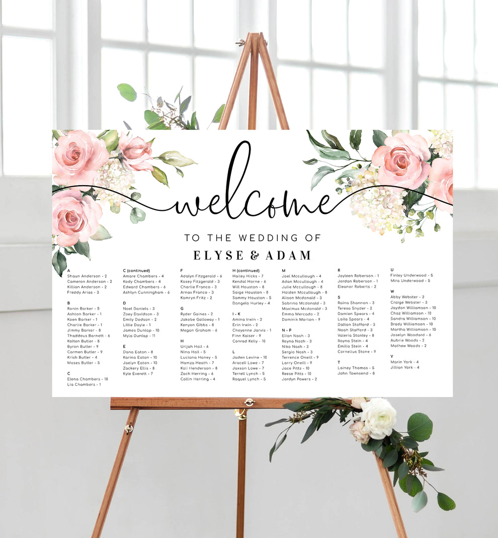 Darcy Floral Pink | Printable Seating Chart Template - Alphabetical ...
