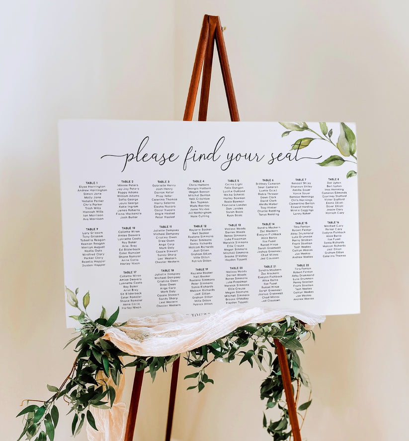 Darcy Greenery | Printable Seating Chart Template – Black Bow Studio