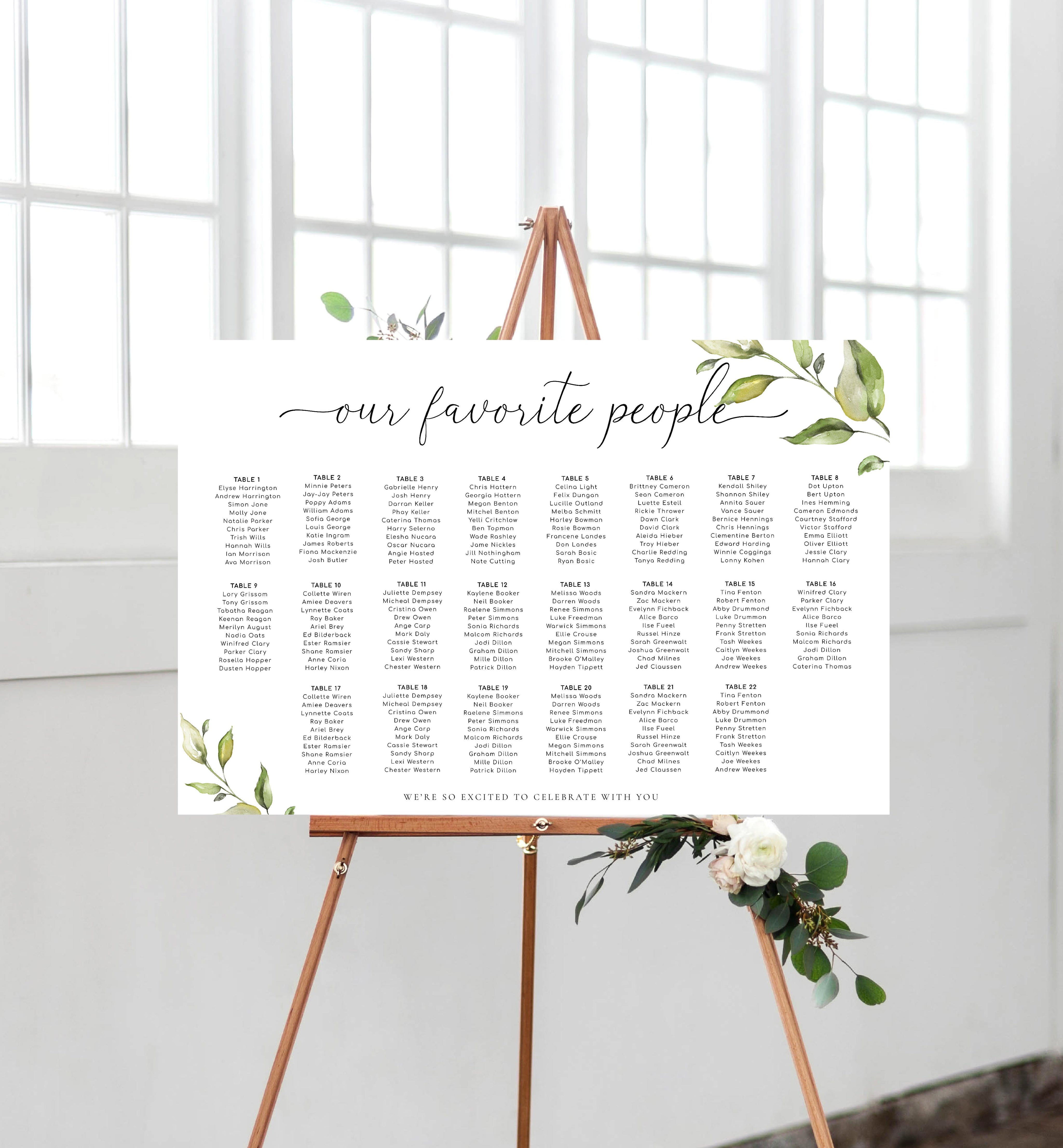 Darcy Greenery | Printable Seating Chart Template – Black Bow Studio
