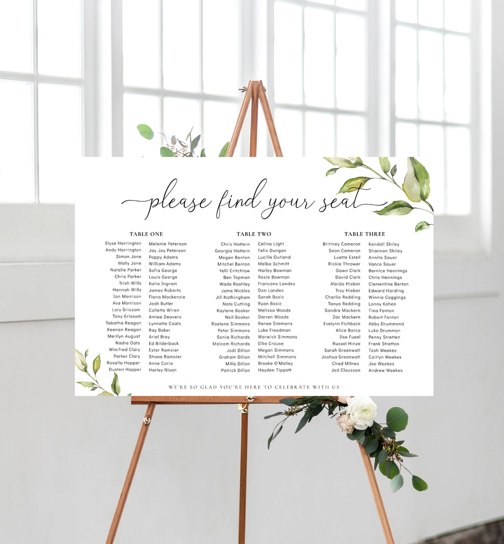 Darcy Greenery | Printable Seating Chart Template – Black Bow Studio