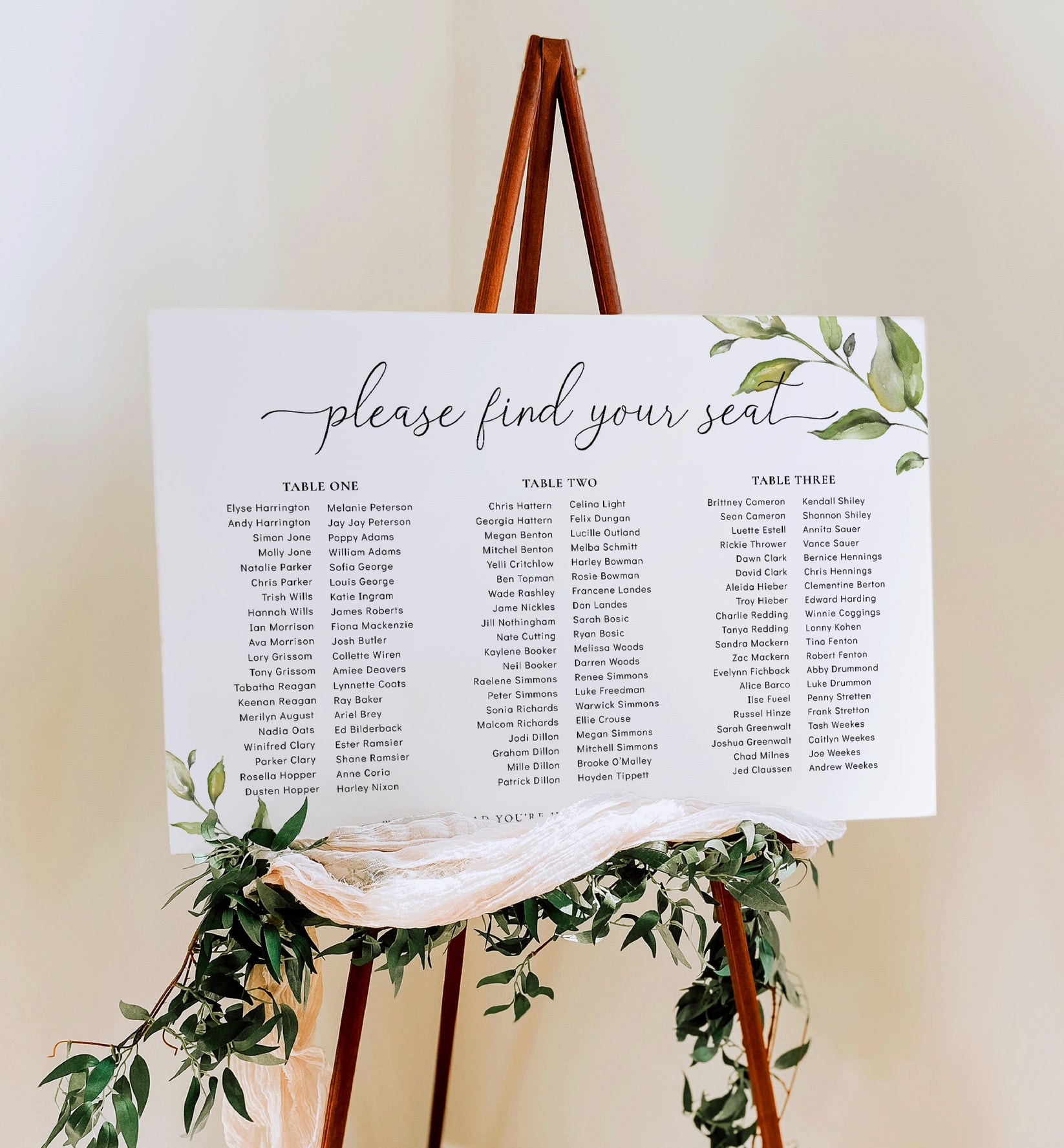 Darcy Greenery | Printable Seating Chart Template – Black Bow Studio