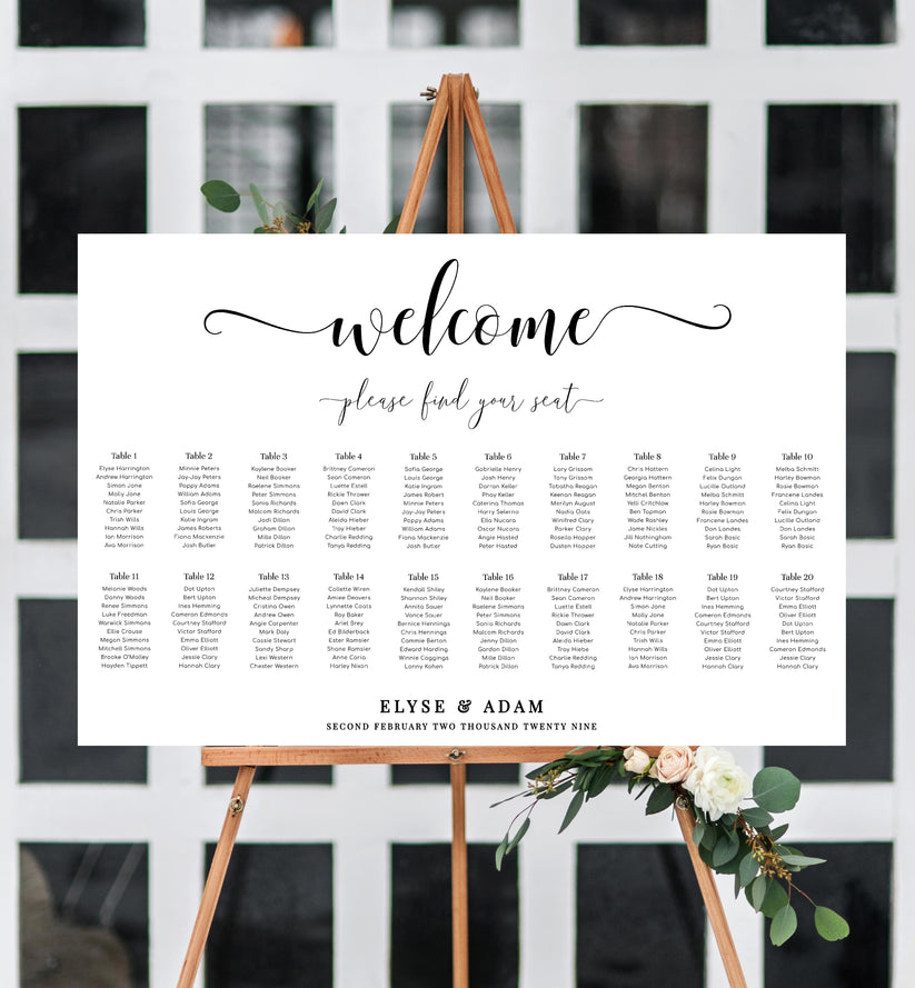 Leyton Script | Printable Seating Chart Template – Black Bow Studio