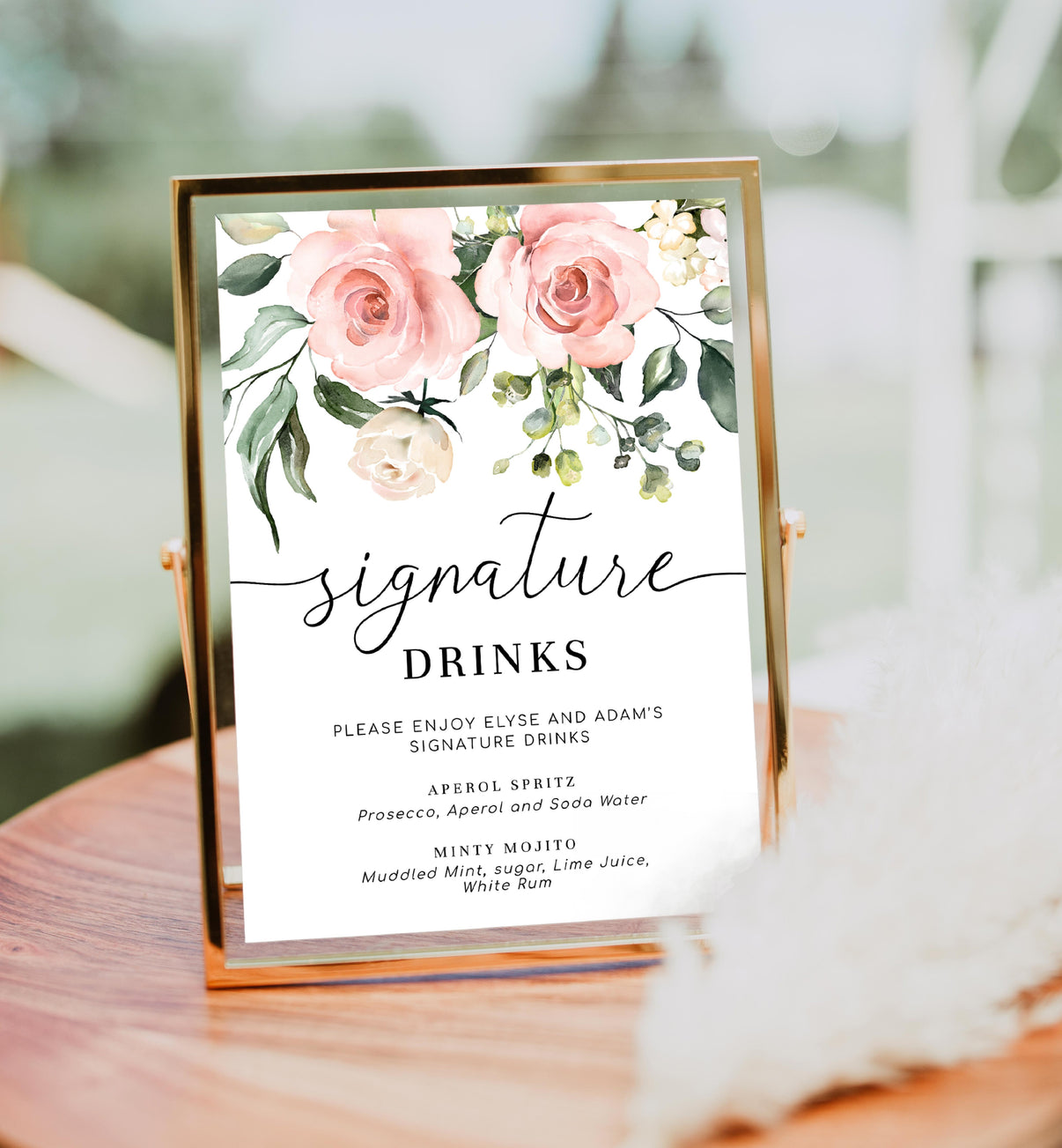 Darcy Floral Pink | Printable Signature Drinks Sign Template – Black ...