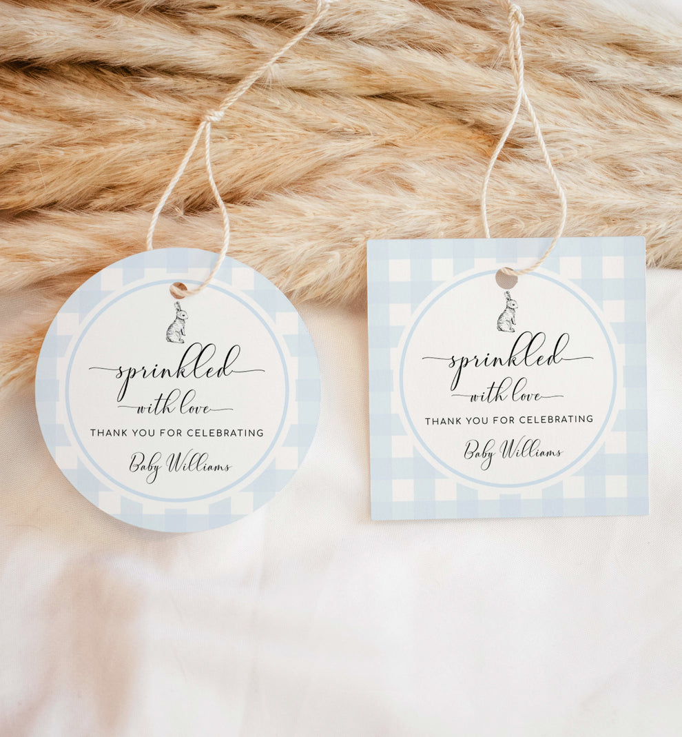Gingham Blue Bunny | Printable Sprinkled With Love Favour Tag Template ...