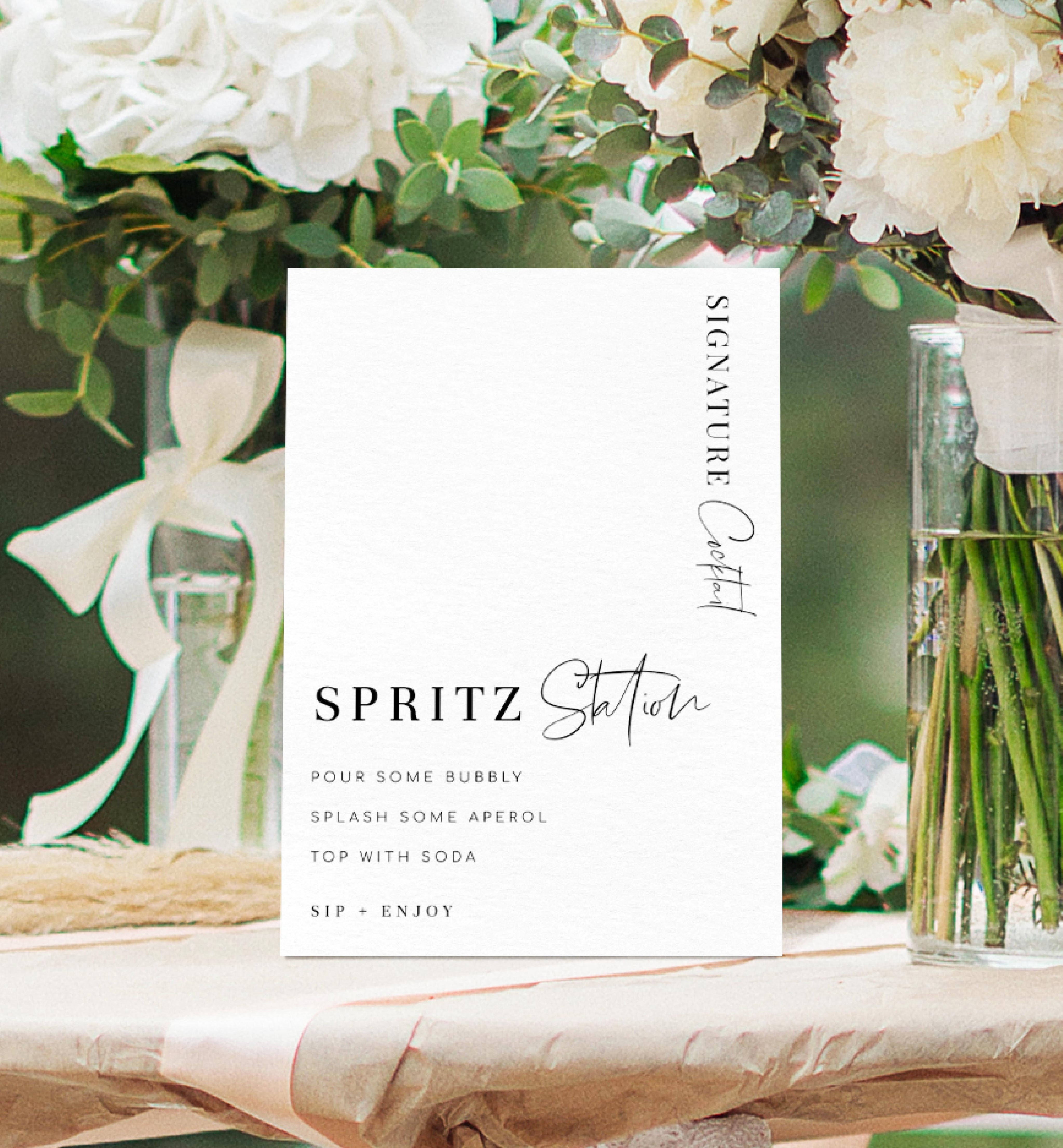 Estelle White | Printable Spritz Station Sign Template – Black Bow Studio