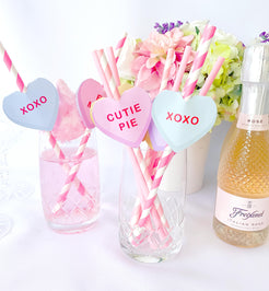 Convo Hearts White | Printable Sweetheart Valentine Straw Flags Templa ...