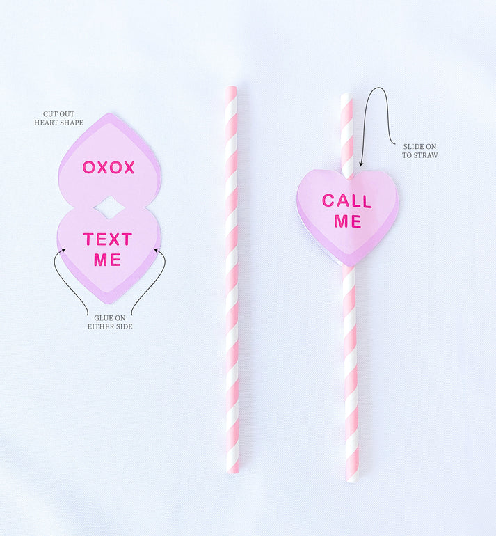 Convo Hearts White | Printable Sweetheart Valentine Straw Flags Templa ...