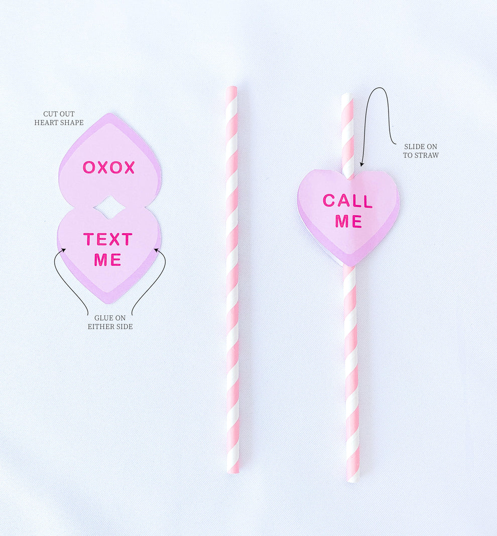 Convo Hearts White | Printable Sweetheart Valentine Straw Flags Templa ...