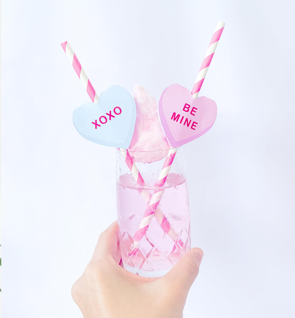 Convo Hearts White | Printable Sweetheart Valentine Straw Flags Templa ...